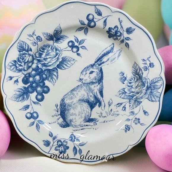 maxcera | Dining | Maxcera Blue Toile Easter Bunny Rabbit Scalloped ...